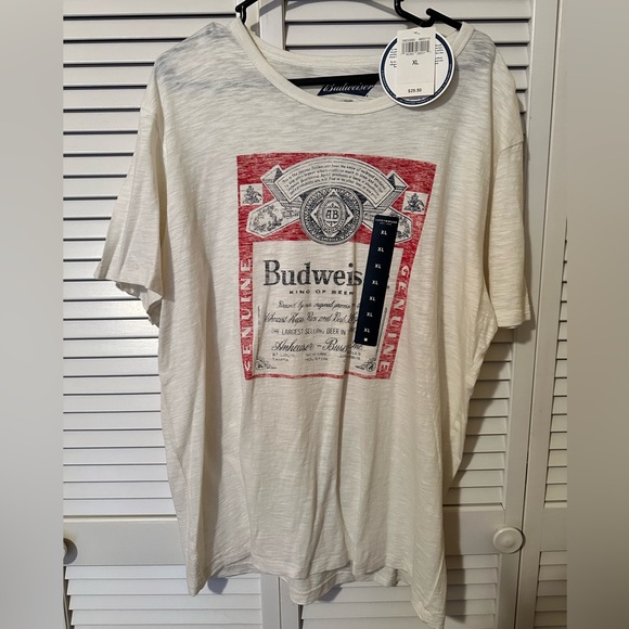 Budweiser | Shirts | Nwt Budweiser Cream And Red Short Sleeve Tee ...